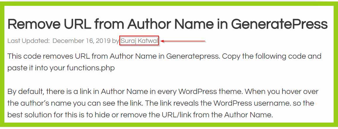 How to Remove URL from Author Name in GeneratePress Theme? - WPLogout