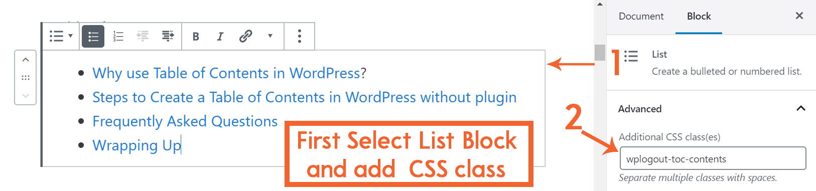 How to Create a Table of Contents in WordPress without plugin?